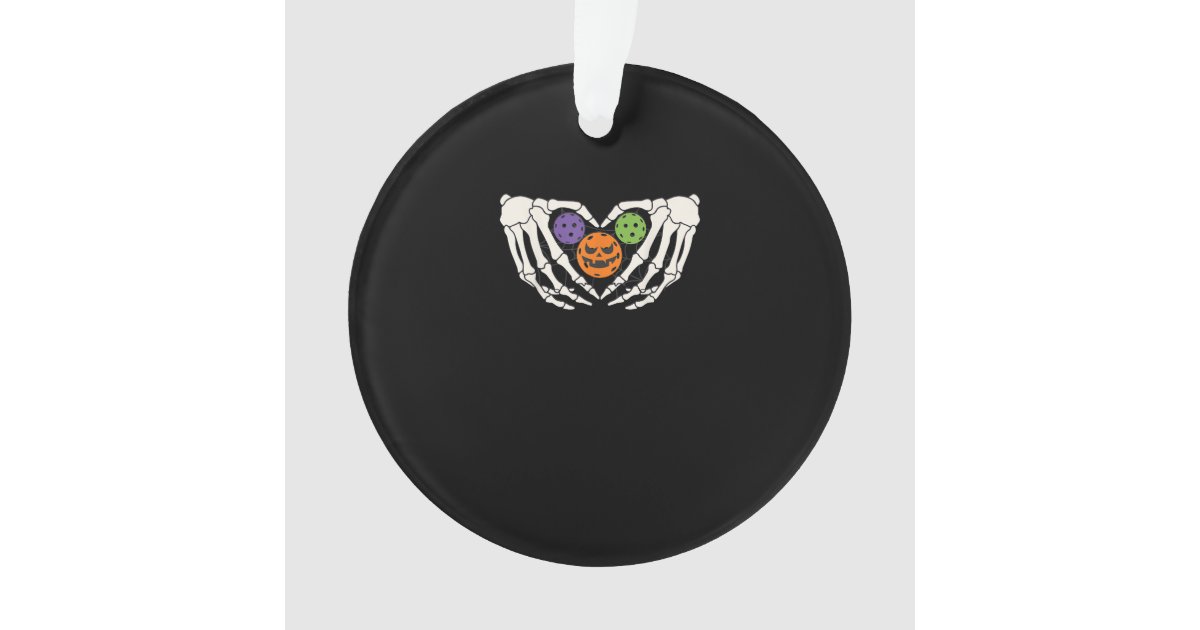 Funny Pickle Halloween Skeleton Hands Heart Pumpki Ornament | Zazzle