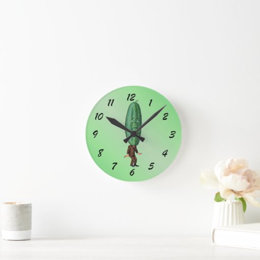 Funny Pickle Head Man Wearing Suit Round Clock | Zazzle