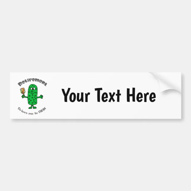 Funny Pickle Pickleball Player Retirement Cartoon Bumper Sticker | Zazzle