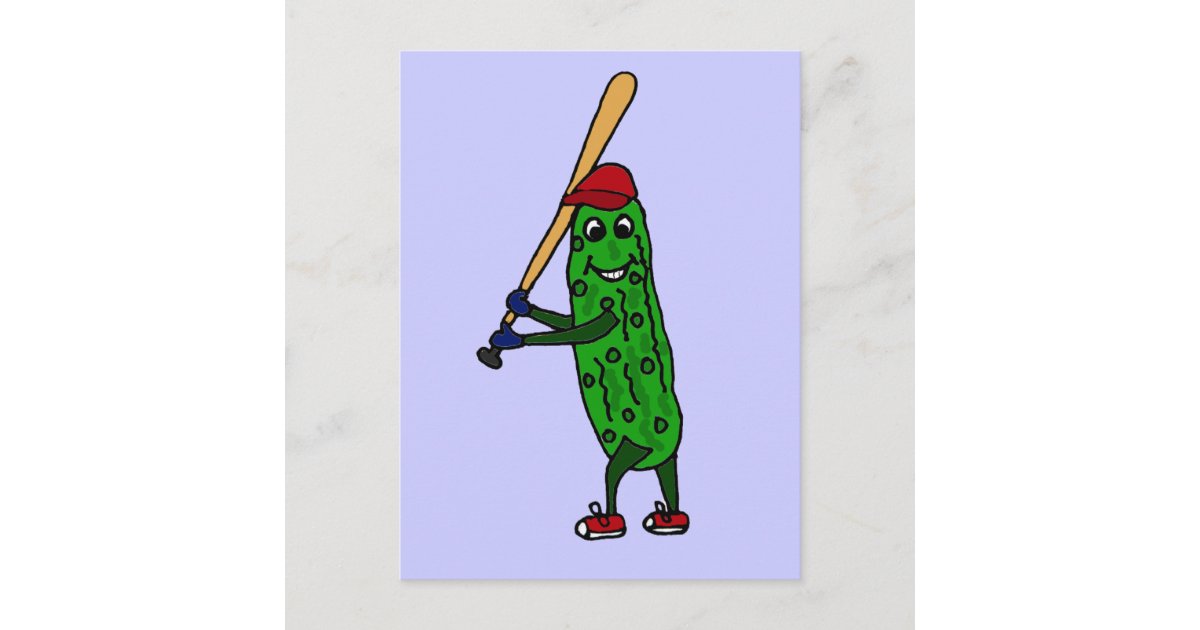 Funny Pickle Playing Baseball Cartoon Postcard | Zazzle