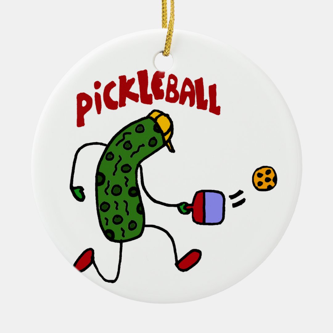 Funny Pickle Playing Pickleball Action Design Ceramic Ornament | Zazzle