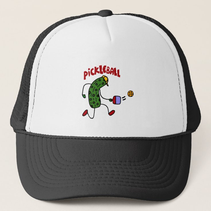 Funny Pickle Playing Pickleball Action Design Trucker Hat | Zazzle