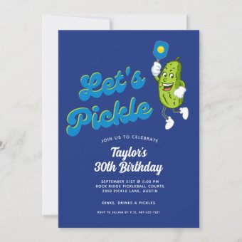 Funny Pickle Playing Pickleball Birthday Party Invitation | Zazzle