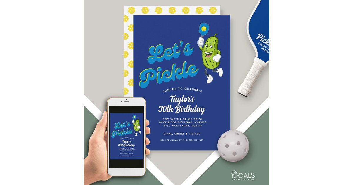 Funny Pickle Playing Pickleball Birthday Party Invitation | Zazzle