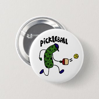 Funny Pickle Playing Pickleball Pinback Button | Zazzle