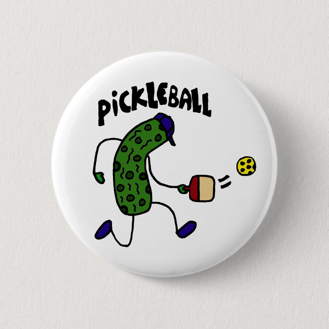 Funny Pickle Playing Pickleball Pinback Button | Zazzle