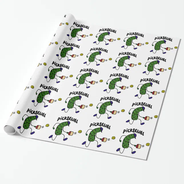 Funny Pickle Playing Pickleball Wrapping Paper | Zazzle