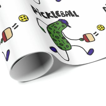 Funny Pickle Playing Pickleball Wrapping Paper | Zazzle