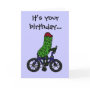 Funny Pickle Riding Bicycle Cartoon Card | Zazzle