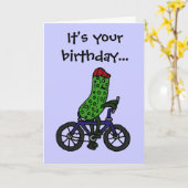 Funny Pickle Riding Bicycle Cartoon Card | Zazzle