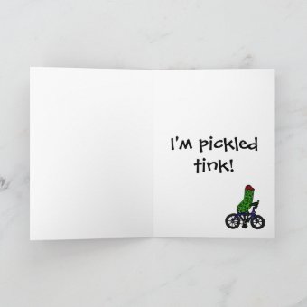 Funny Pickle Riding Bicycle Cartoon Card | Zazzle