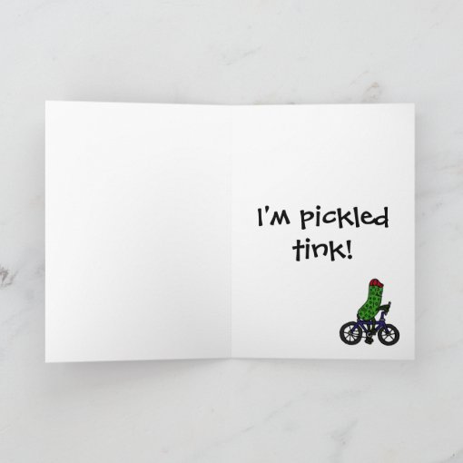Funny Pickle Riding Bicycle Cartoon Card | Zazzle