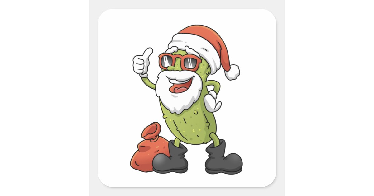 Funny Pickle Santa Claus Christmas Cartoon Holiday Square Sticker | Zazzle