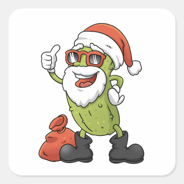 Funny Pickle Santa Claus Christmas Cartoon Holiday Square Sticker | Zazzle