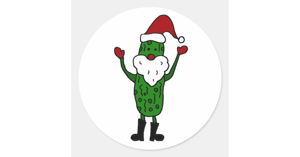 Funny Pickle Santa Claus Christmas Design Classic Round Sticker | Zazzle