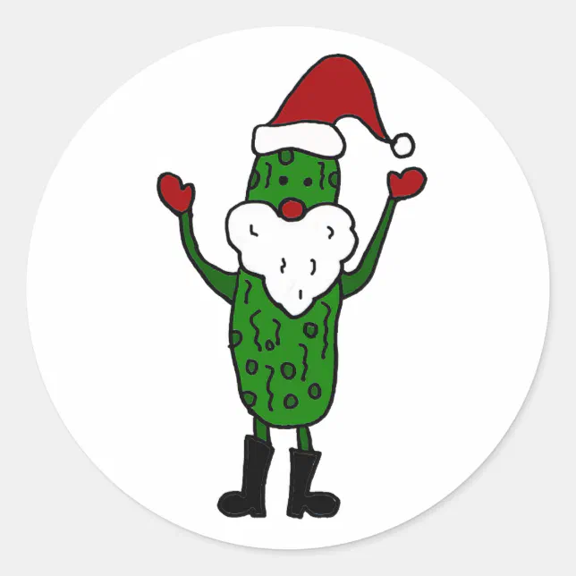 Funny Pickle Santa Claus Christmas Design Classic Round Sticker | Zazzle
