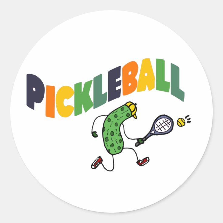 Funny Pickleball Pickle Playing Pickleball Classic Round Sticker | Zazzle