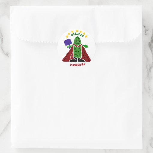 Funny Pickleball Super Hero Pickle Classic Round Sticker | Zazzle