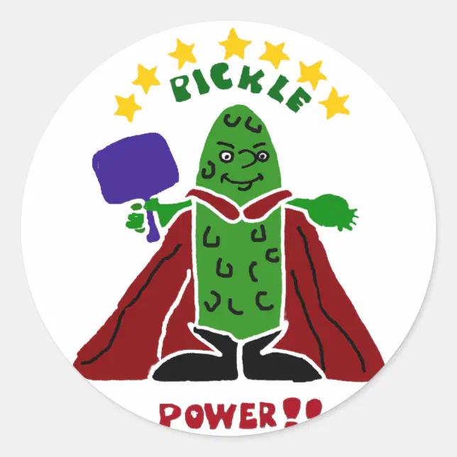 Funny Pickleball Super Hero Pickle Classic Round Sticker | Zazzle