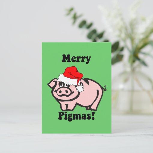 Funny pig Christmas Holiday Postcard | Zazzle