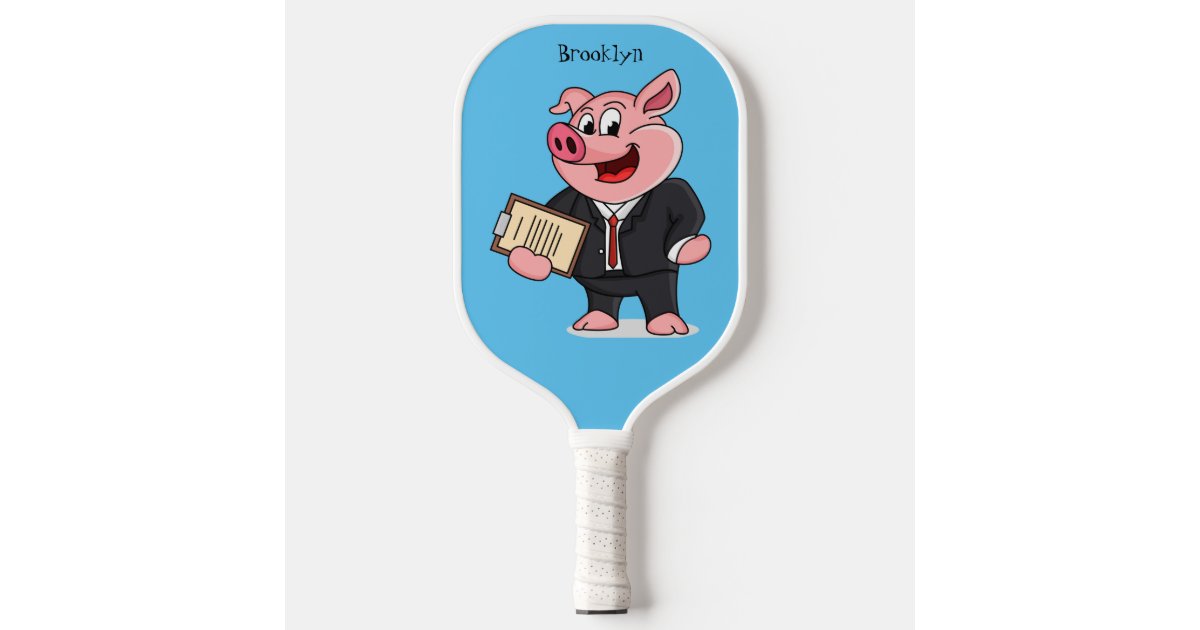 Funny pig in business suit cartoon pickleball paddle | Zazzle