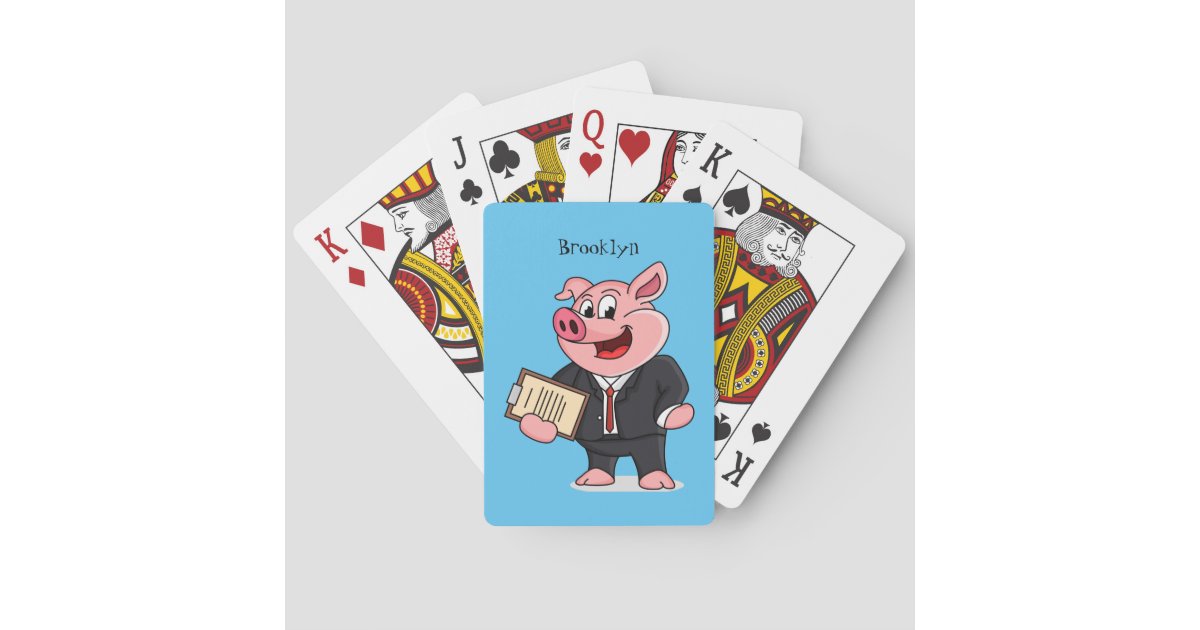 Funny pig in business suit cartoon poker cards | Zazzle