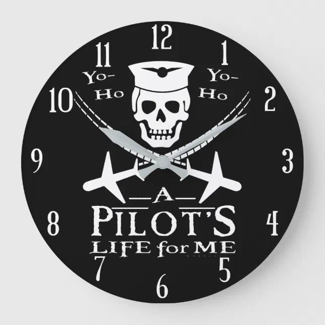 Funny Pilot Skull Cross Airplanes Pirate Humor Large Clock | Zazzle