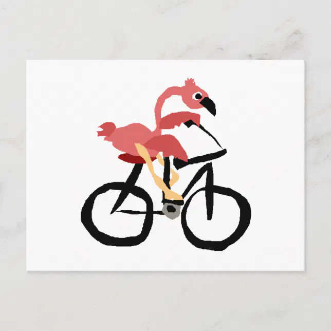 Funny Pink Flamingo Bird on Bicycle Postcard | Zazzle