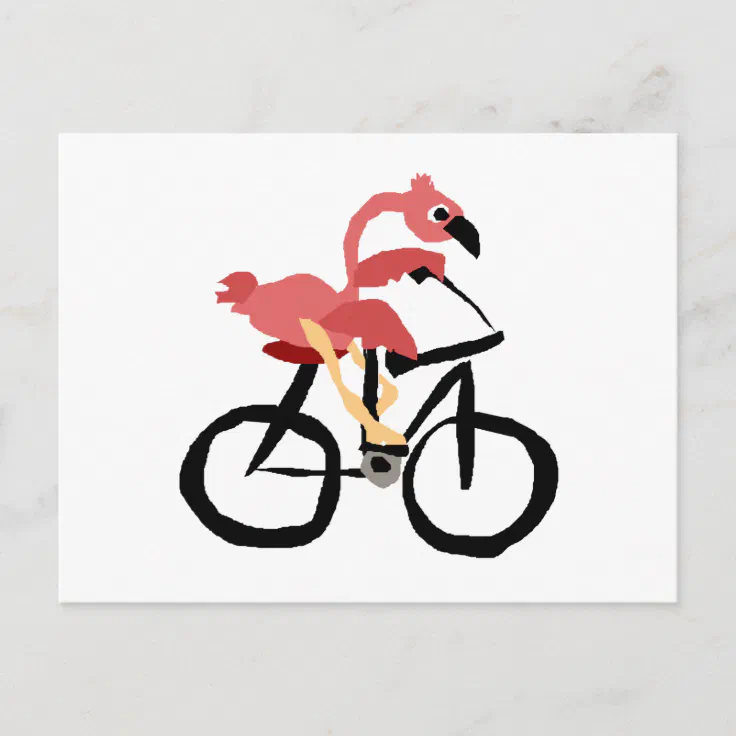 Funny Pink Flamingo Bird on Bicycle Postcard | Zazzle