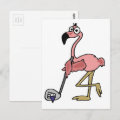 Funny Pink Flamingo Golfing Art Postcard | Zazzle