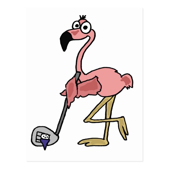 Funny Pink Flamingo Golfing Art Postcard | Zazzle.com