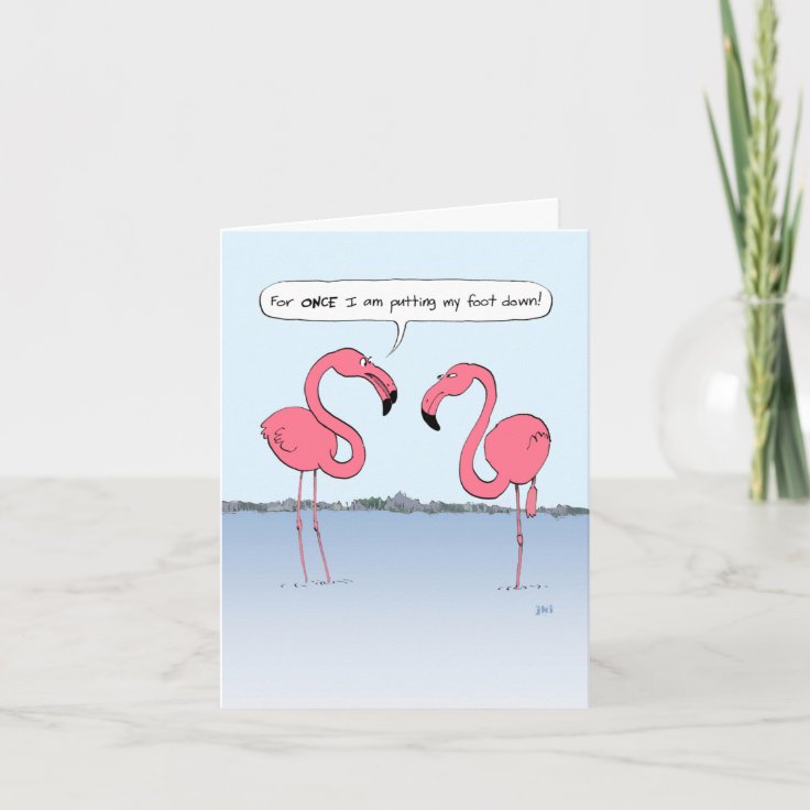 Funny Pink Flamingos Cartoon Customizable Birthday Card | Zazzle