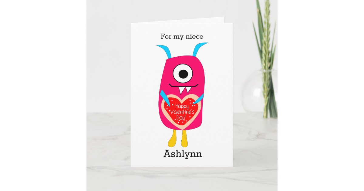 Funny Pink Monster Happy Valentine's Day Holiday Card | Zazzle