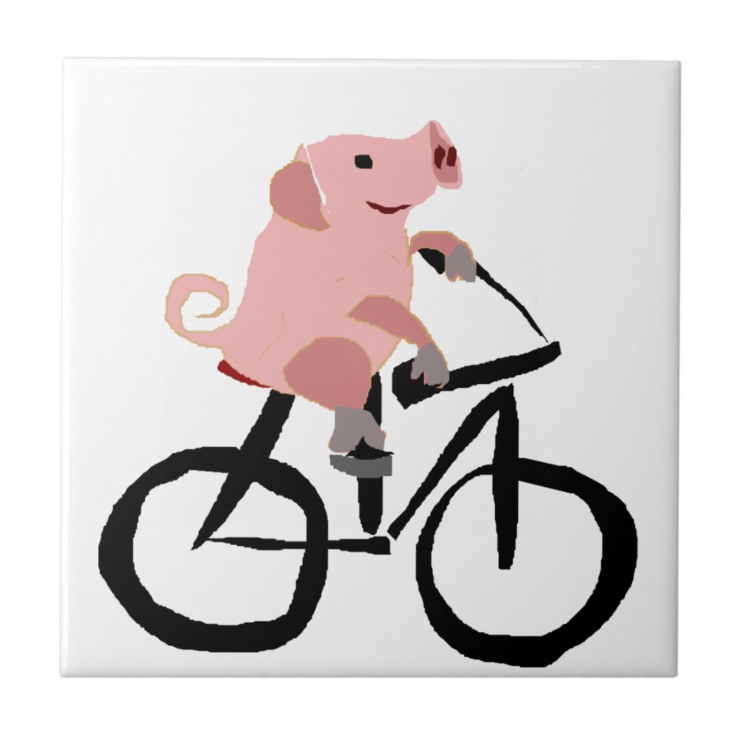 Funny Pink Pig Riding Bicycle Ceramic Tile | Zazzle