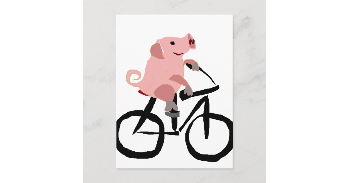 Funny Pink Pig Riding Bicycle Postcard | Zazzle