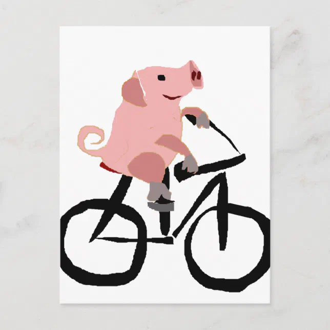 Funny Pink Pig Riding Bicycle Postcard | Zazzle