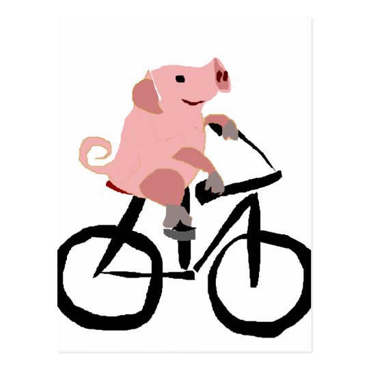 Funny Pink Pig Riding Bicycle Postcard | Zazzle.com