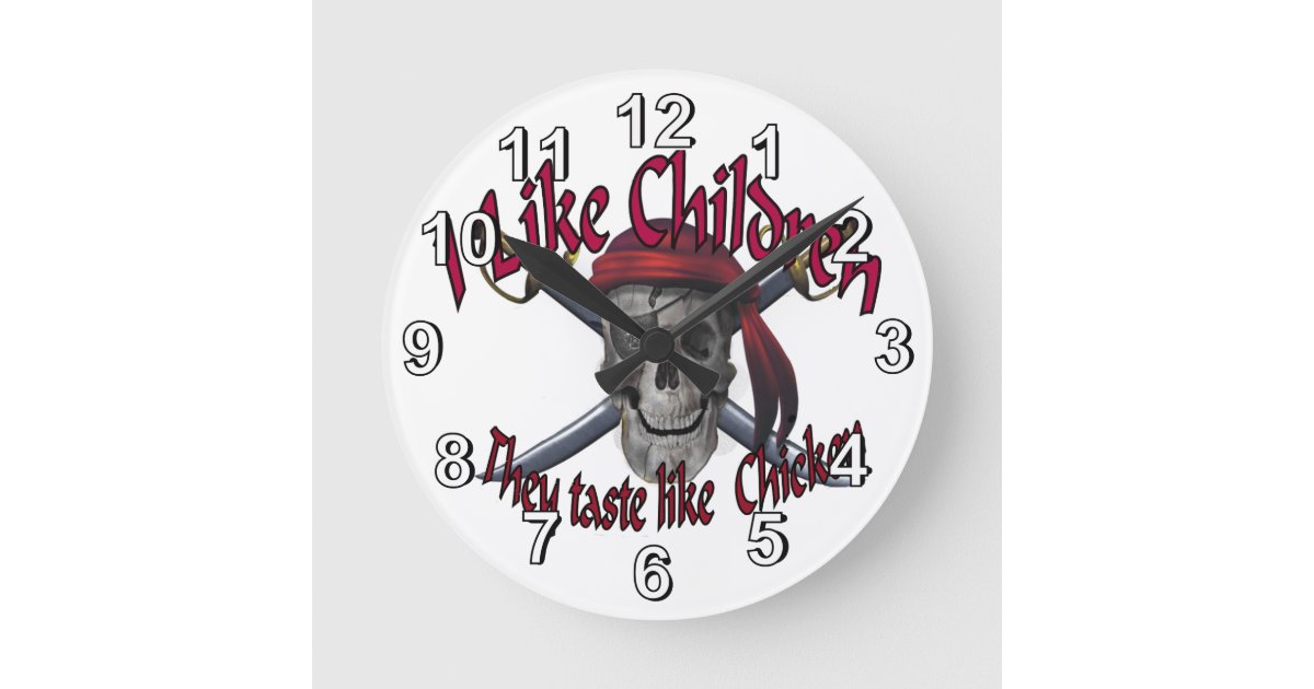 Funny pirate skull round clock | Zazzle