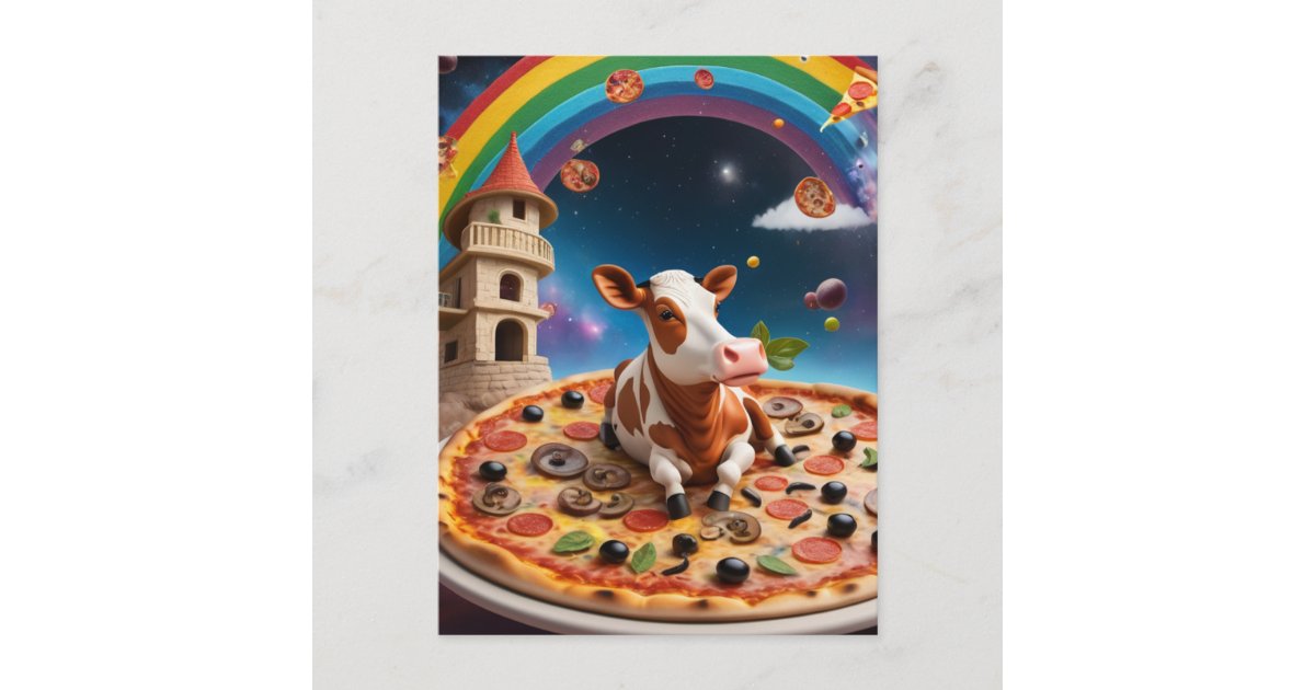 Funny Pizza Cow Postcard | Zazzle