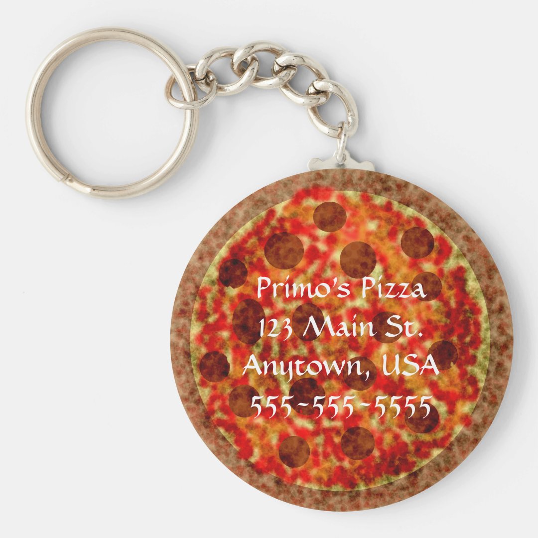 Funny Pizza Pizzeria Custom Promotional Keychains | Zazzle