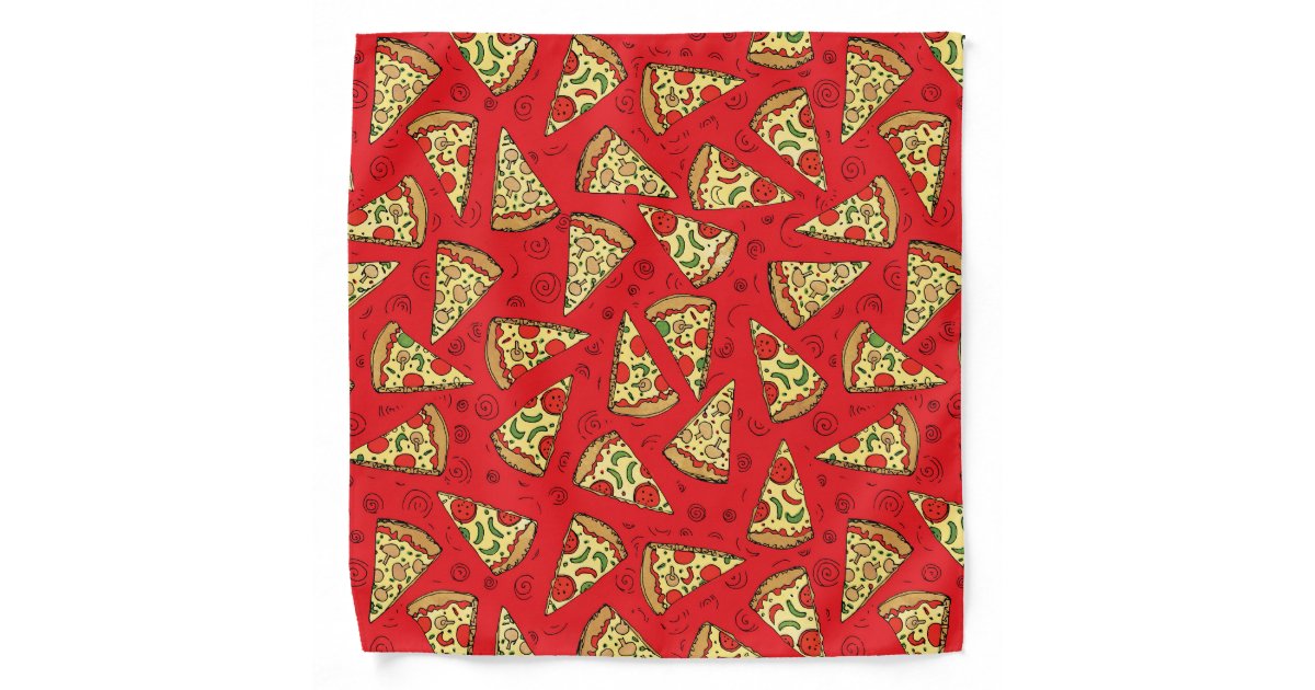 Funny Pizza Slices on Red Food Pattern Bandana | Zazzle