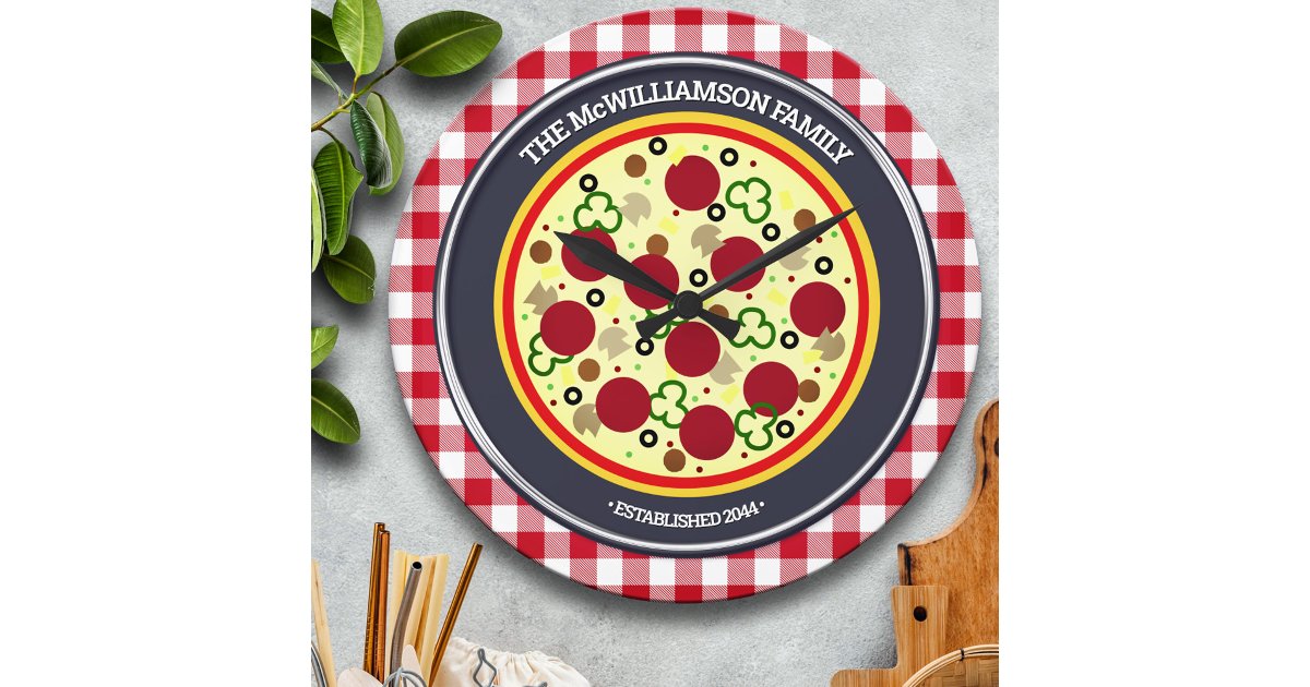Funny Pizza Time Personalized Wall Clock | Zazzle