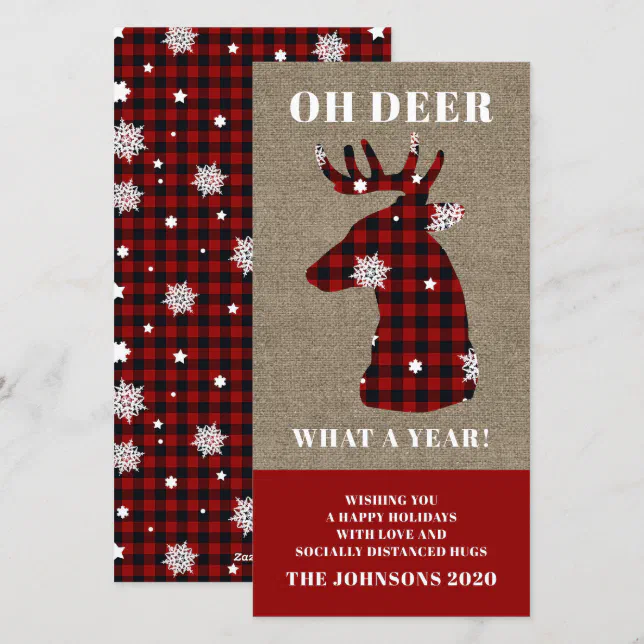 Funny Plaid Snowflake Oh Deer Holiday Card | Zazzle