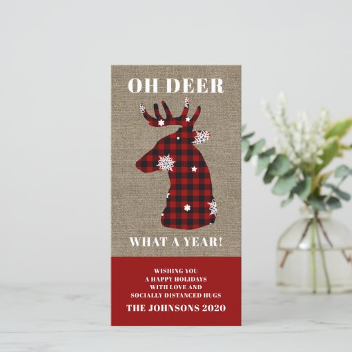 Funny Plaid Snowflake Oh Deer Holiday Card | Zazzle