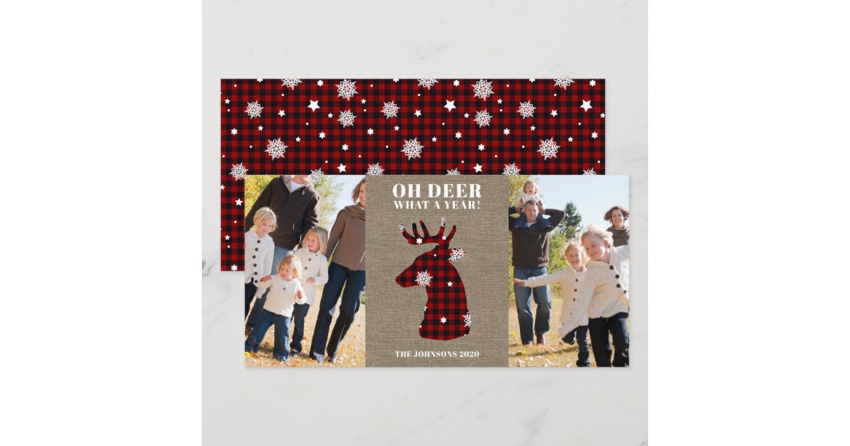 Funny Plaid Snowflake Oh Deer Photo Holiday Card | Zazzle