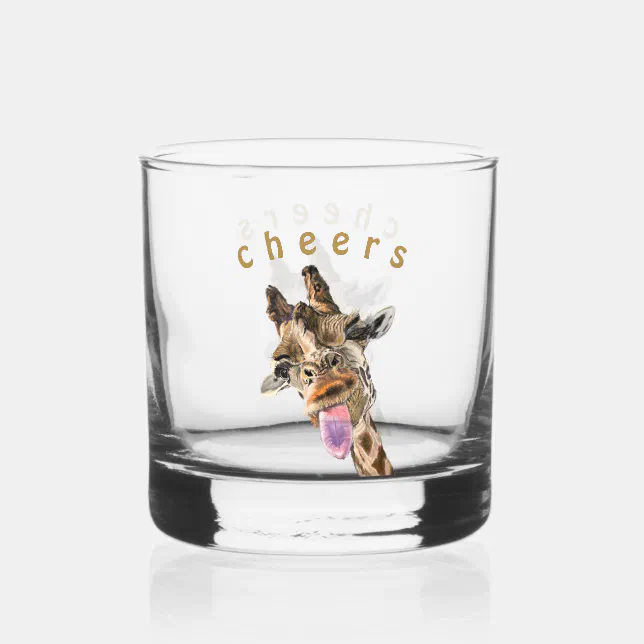 Funny Playful Giraffe Cheers Custom Text Whiskey Glass | Zazzle