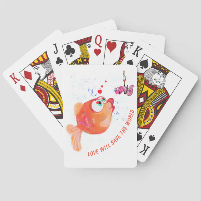 Funny Playing Cards with Happy Fish and Worm | Zazzle