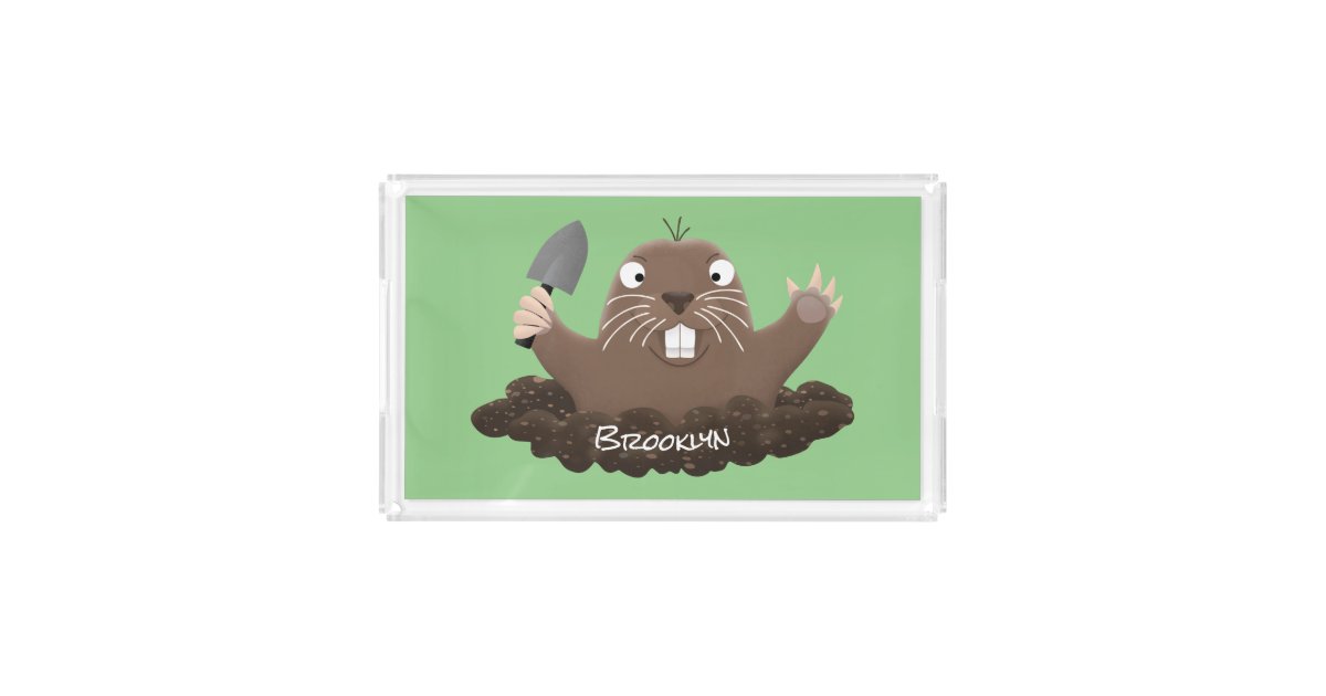 Funny pocket gopher digging cartoon illustration acrylic tray | Zazzle