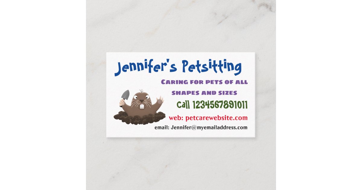 Funny pocket gopher digging cartoon illustration business card | Zazzle