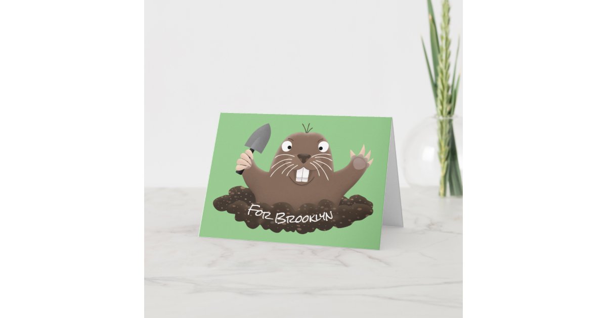 Funny pocket gopher digging cartoon illustration card | Zazzle